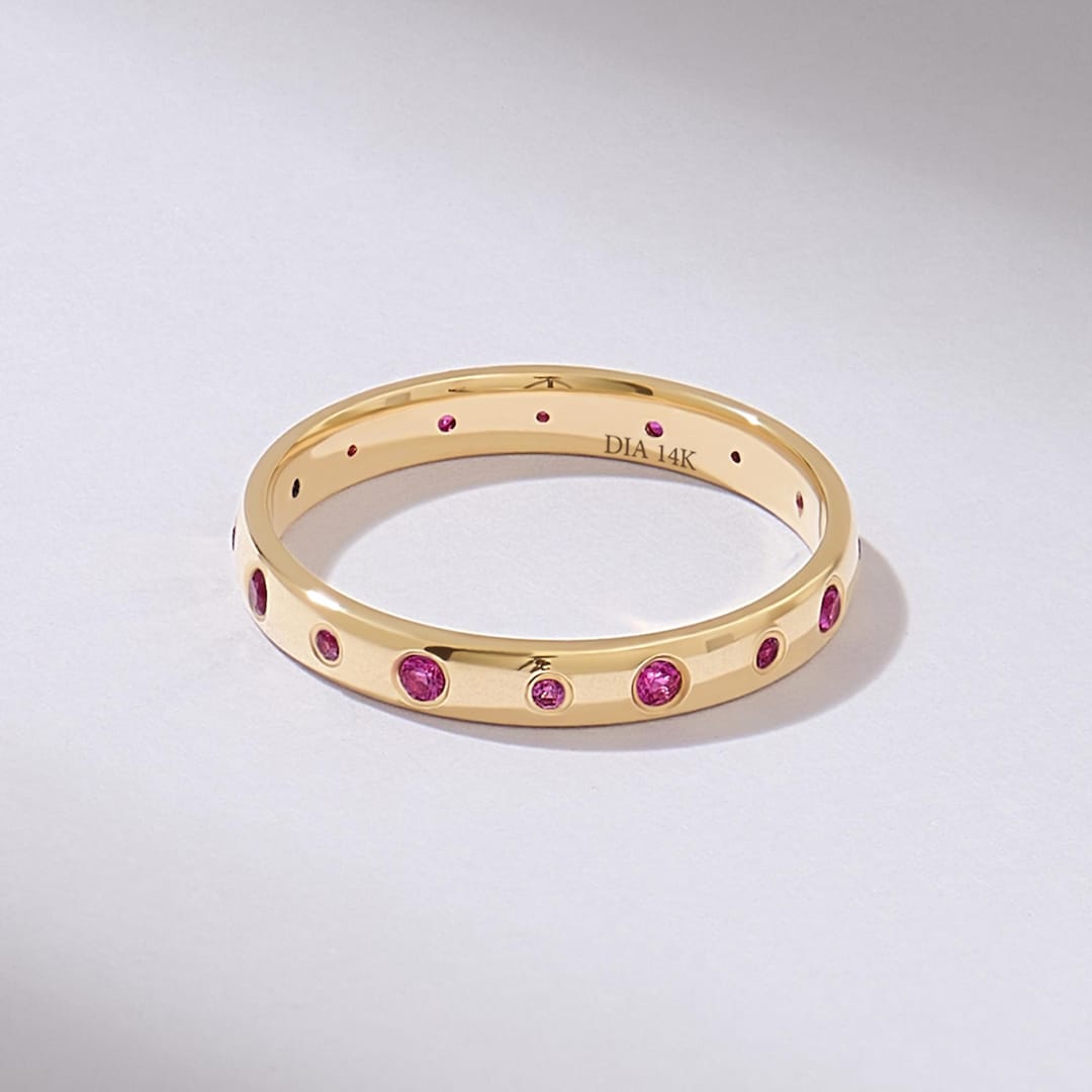 Ruby Eternity Wedding Band, 14K Solid Gold Flush Set Ring, Dainty Ruby ...