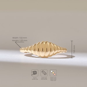 14k Solid Gold Line Signet Ring Womens Slim Pinky Band Minimalist Everyday Statement Ring Simple ...