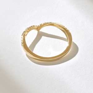 Twisted Pave Diamond Chevron Ring, 14k Solid Gold Wishbone Wedding Band ...