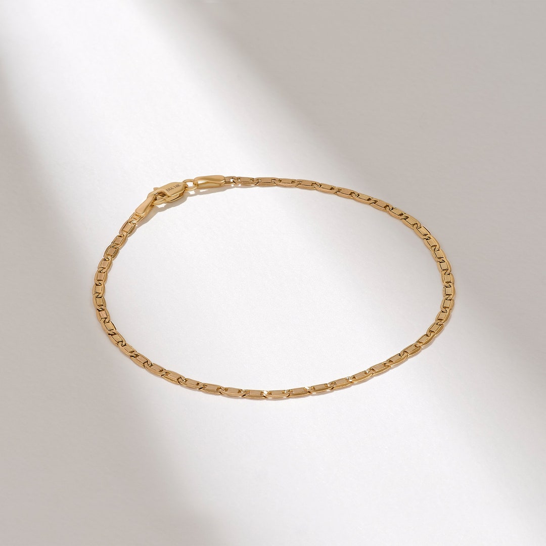 Valentine Chain Bracelet | 14k Solid Gold Link Chain Bracelet | Unisex ...