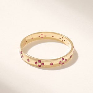 Ruby Wedding Band, Solid Gold Ruby Ring, Womens Pave Ruby Band, 14k ...