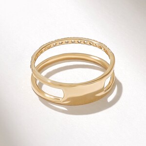 Diamond Double Band Wedding Ring, Solid Gold Half Eternity Ring, Womens ...