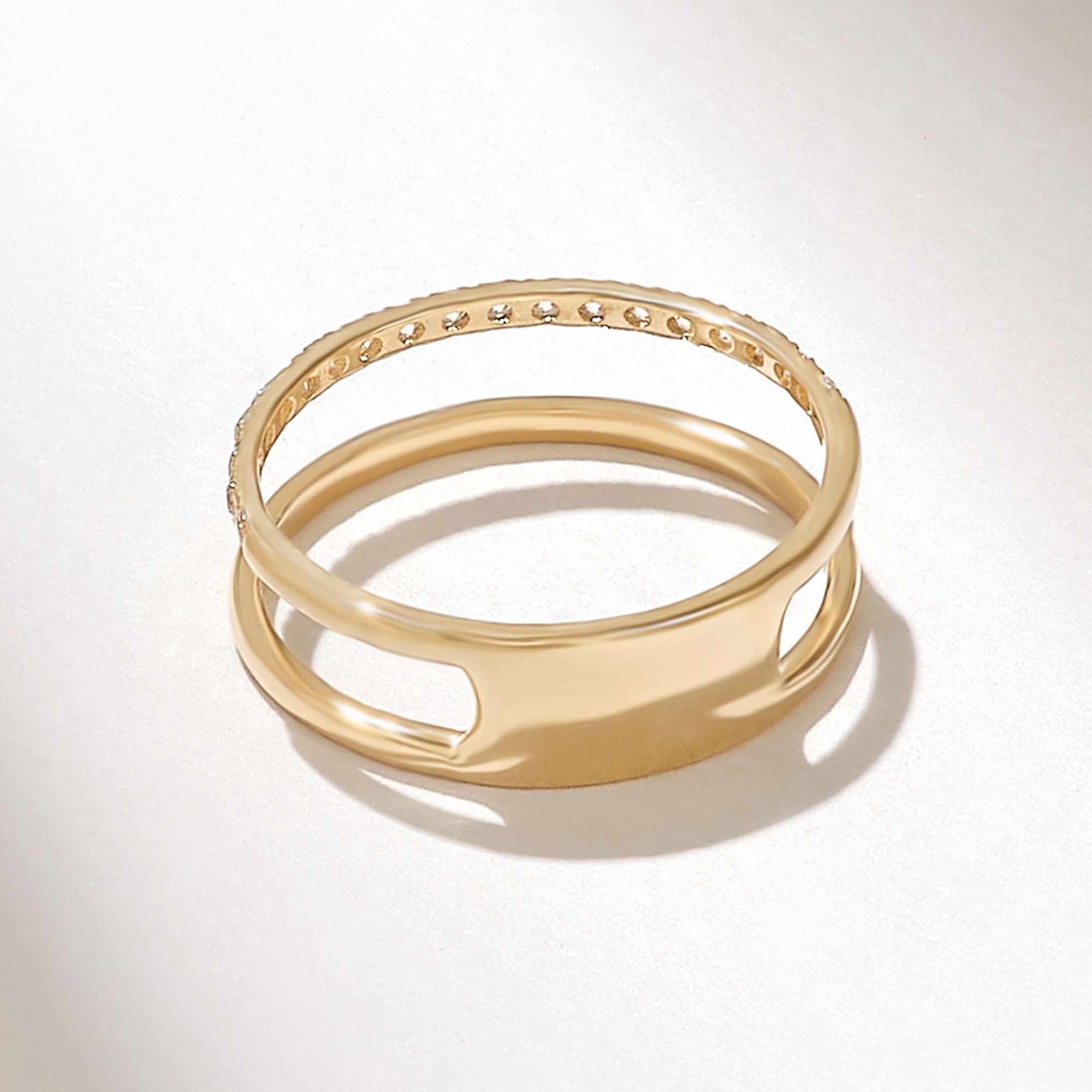 Diamond Double Band Wedding Ring, Solid Gold Half Eternity Ring, Womens ...