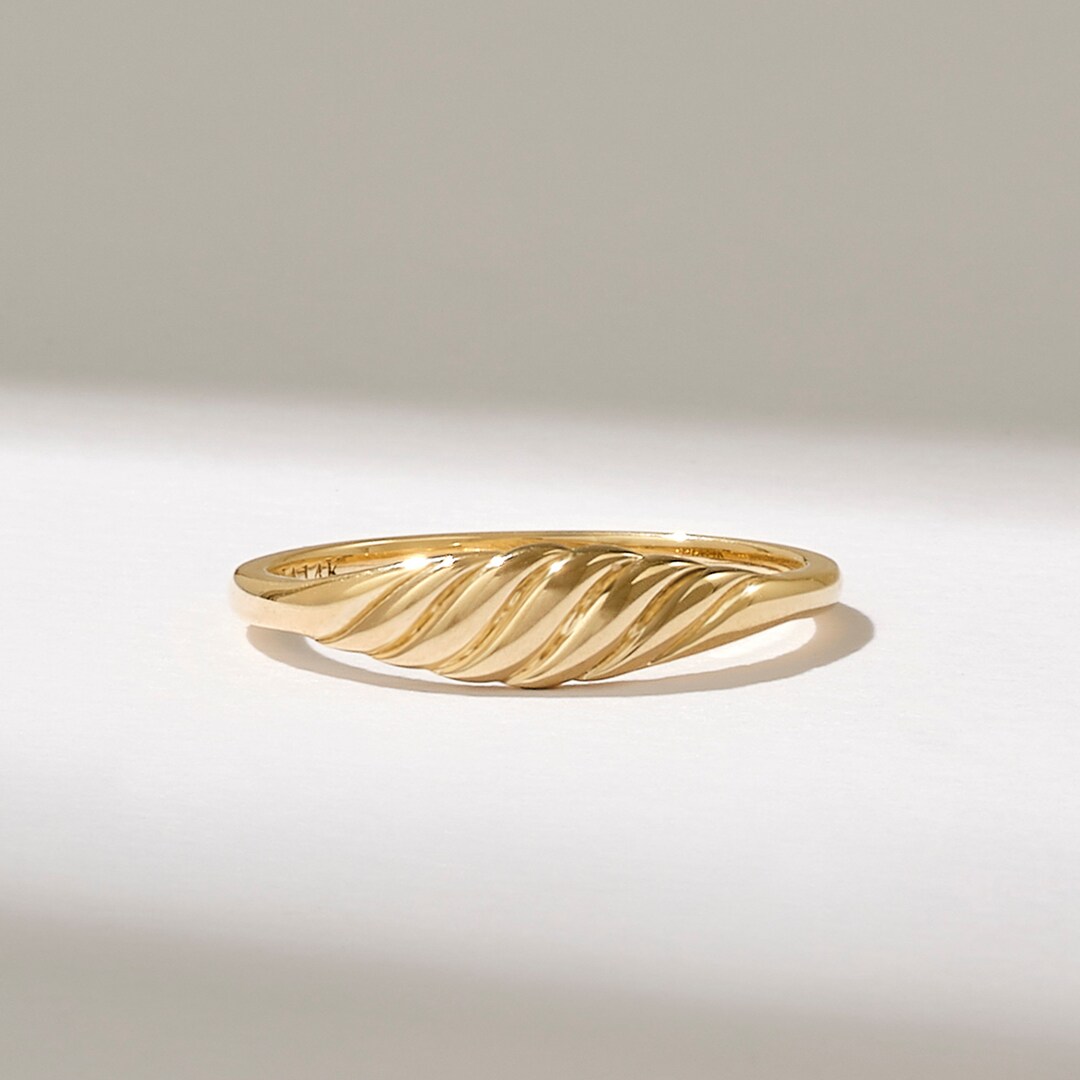 14k Tiny Croissant Ring Thin Dome Ring Solid Gold Statement Ring Womens ...