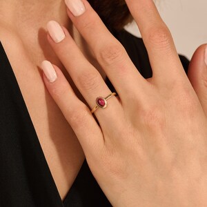 Red Tourmaline Solitaire Ring, 14k Solid Gold Bezel Gemstone Ring, Plain Pinky Promise Ring ...