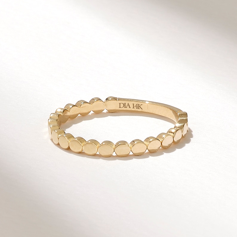 Dainty 14k Gold Dot Ring, Solid Gold Flat Bead Ring, Unique Stacking ...