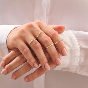 Pave Slim Twisted Band Ring, 14k Solid Gold Simple Wedding Band, Womens ...