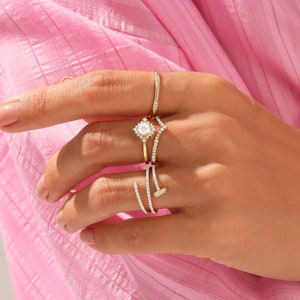 Twisted Pave Diamond Chevron Ring, 14k Solid Gold Wishbone Wedding Band ...