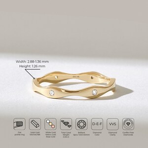 Wave Bezel Diamond Wedding Band,14k Solid Gold Curve Stacking Ring ...