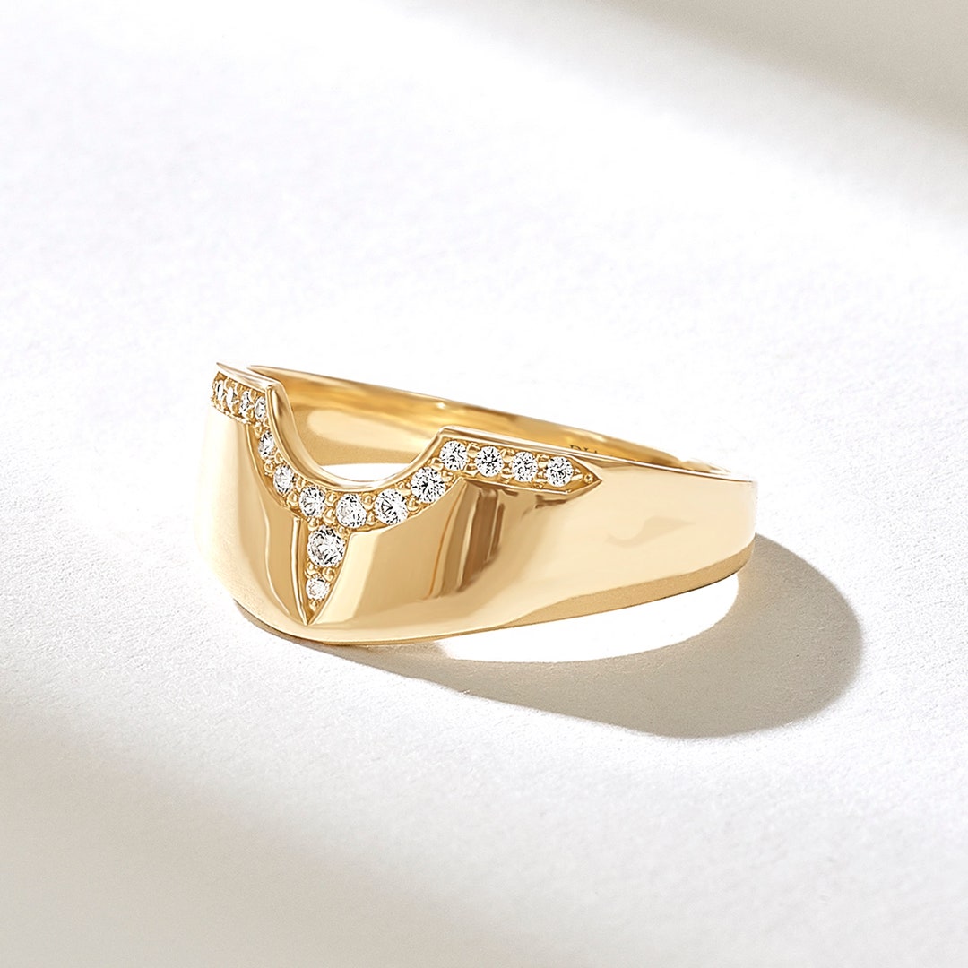 Lab Diamond Tiara Nesting Band 14k Solid Gold Curved Contour Ring ...