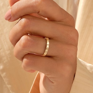 Rectangle Eternity Gold Band Ring | 14k Solid Gold Puffy Wedding Band ...