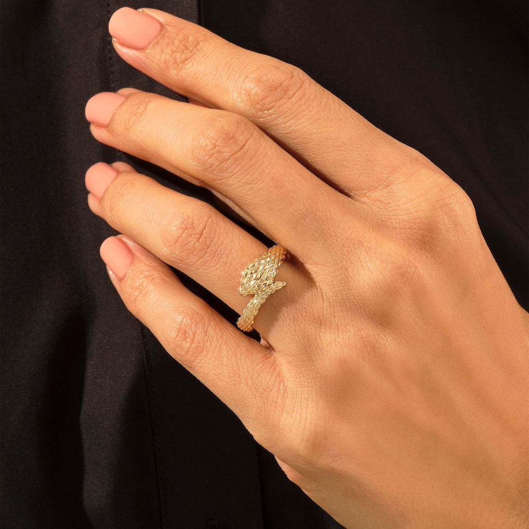 14k Solid Gold Serpent Wrap Ring – Unique Ouroboros Bypass Snake Design ...