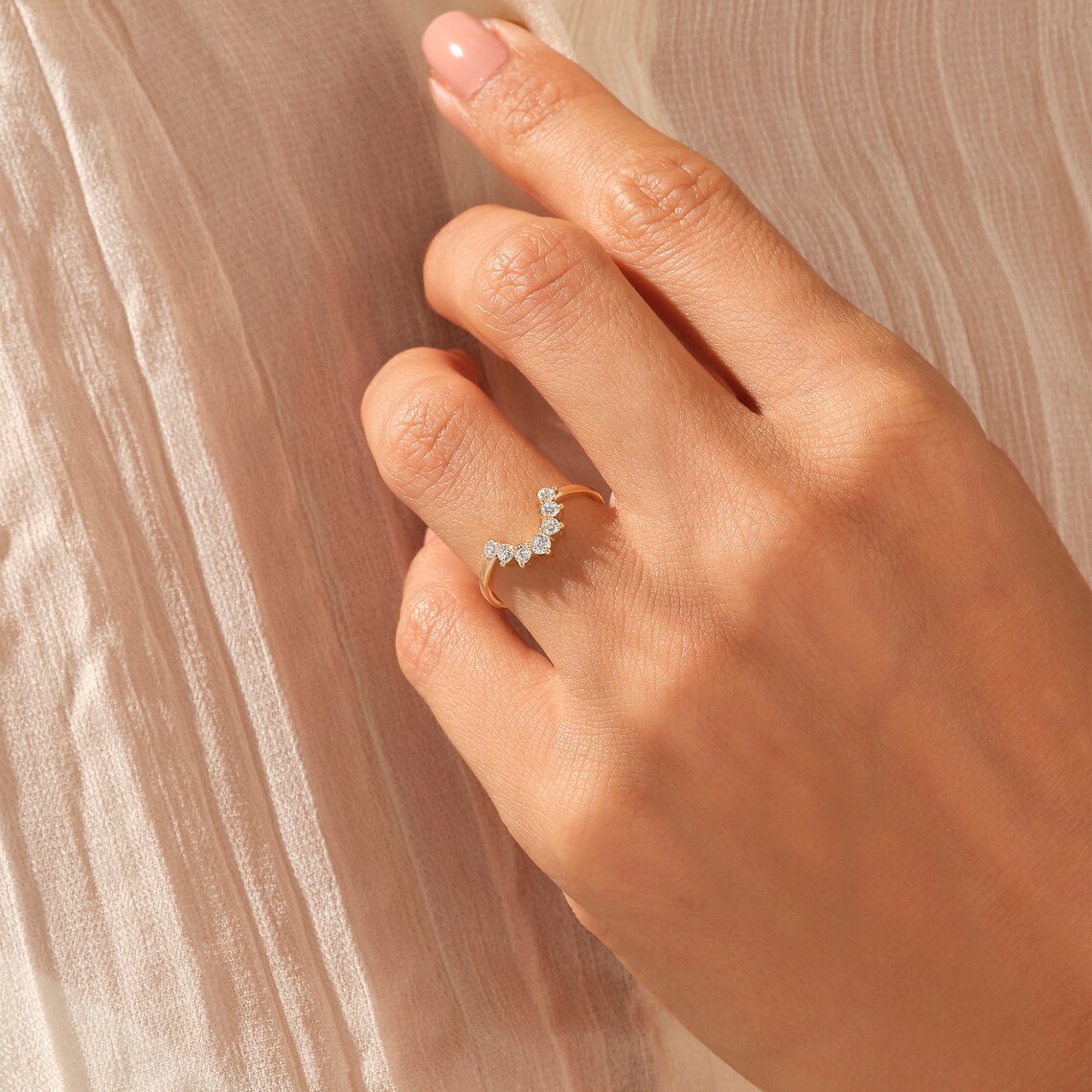 Pave Diamond Nesting Ring 14k 18k 10k Solid Gold Curved - Etsy