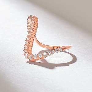Pave Diamond Wavy Statement Ring 14k Solid Gold Wave Stacking Ring Alternating Diamond Snake ...