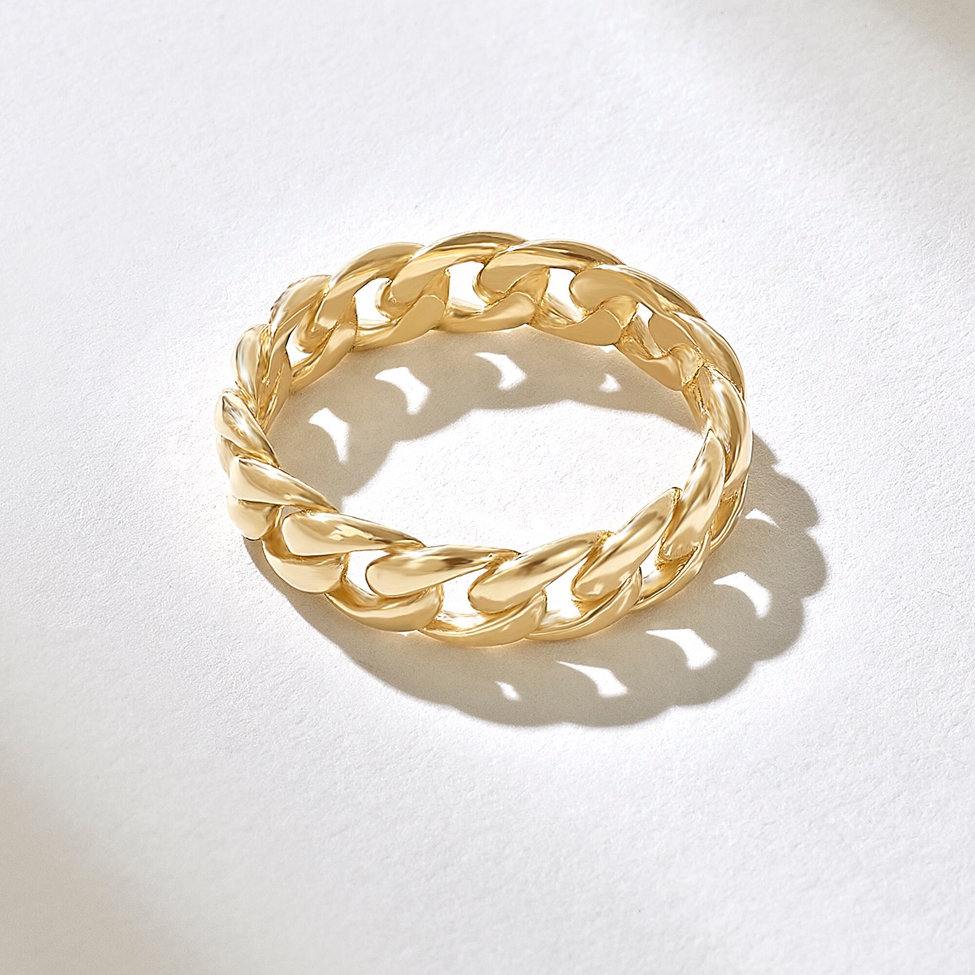 14k Solid Gold Diamond Pave Cuban Link Chain Ring • 4.6mm Wide Band ...