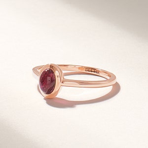 Red Tourmaline Solitaire Ring, 14k Solid Gold Bezel Gemstone Ring, Plain Pinky Promise Ring ...