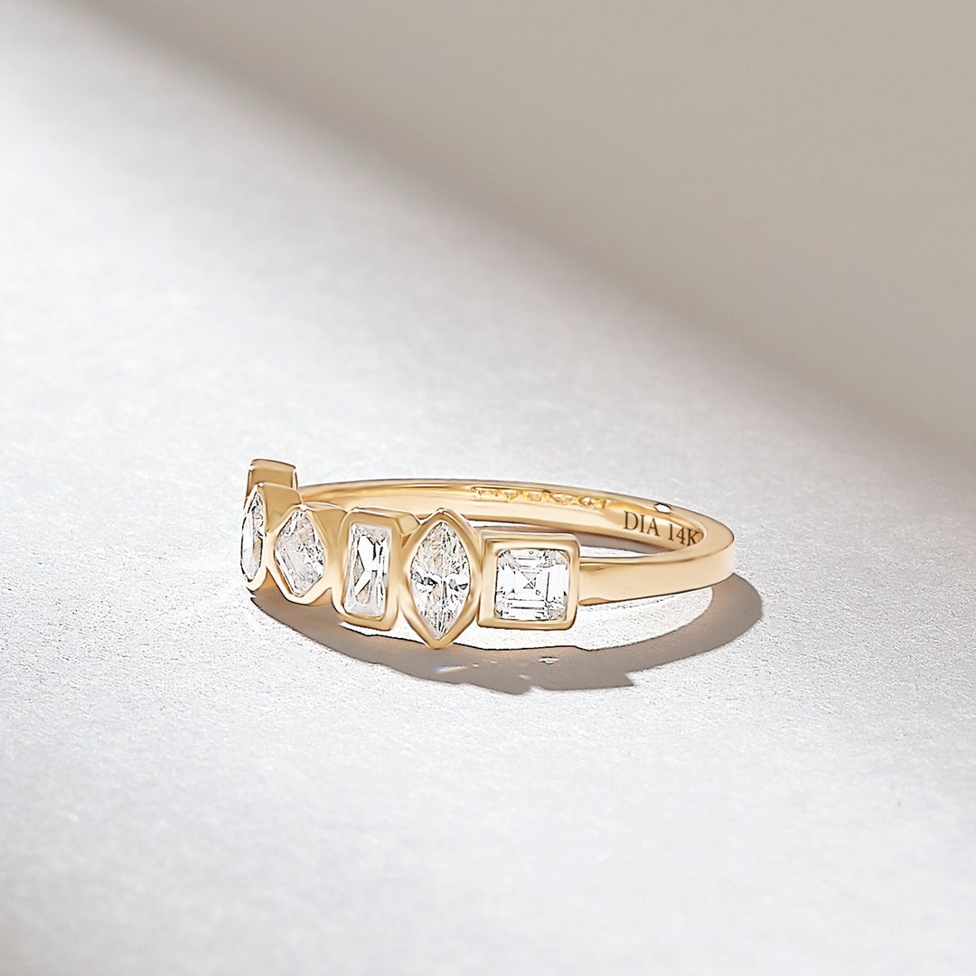 Bezel Set Lab Diamond Wedding Band in 14k Solid Gold – Modern Diamond ...