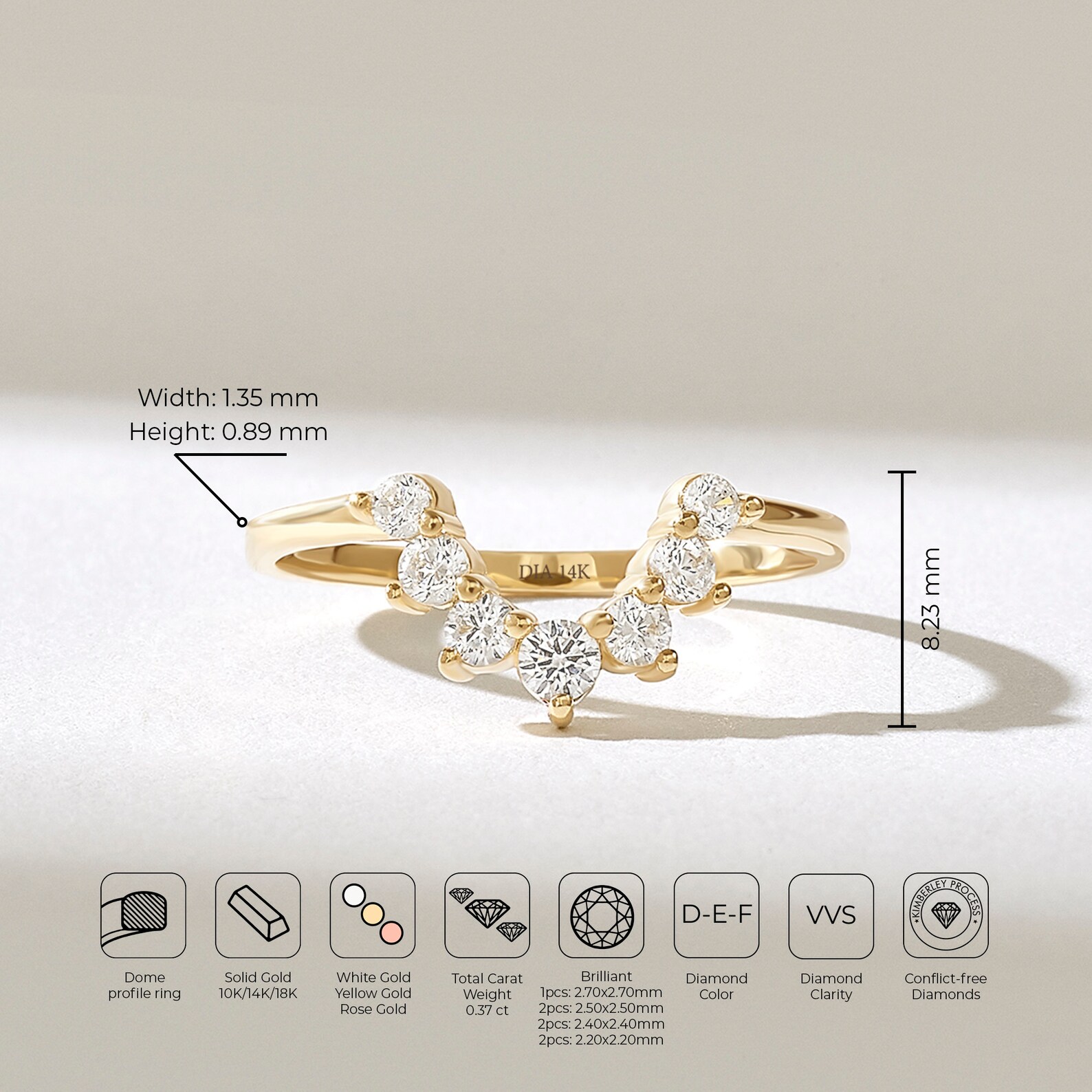 Pave Diamond Nesting Ring 14k 18k 10k Solid Gold Curved - Etsy