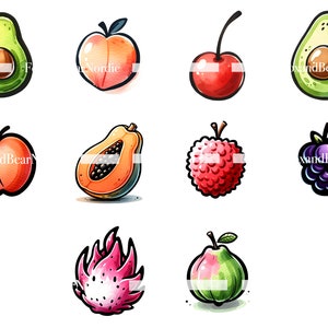 Digital Watercolor Fruit Stickers Fruit PNG Fruit Clipart Pineapple PNG ...