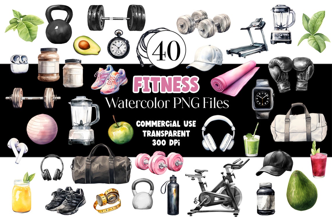 Workout PNG Fitness Planner Clipart Bundle PNG Watercolor Clipart ...