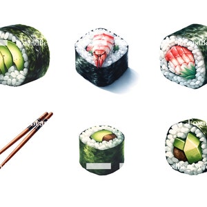 Watercolor Sushi Clipart Food Clipart Salmon Sushi Stickers Japanese ...