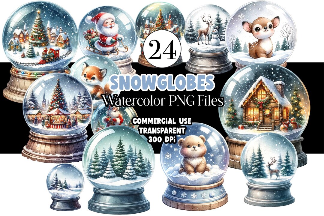 Christmas Snowglobe Clipart Watercolor Christmas Clipart PNG Reindeer ...