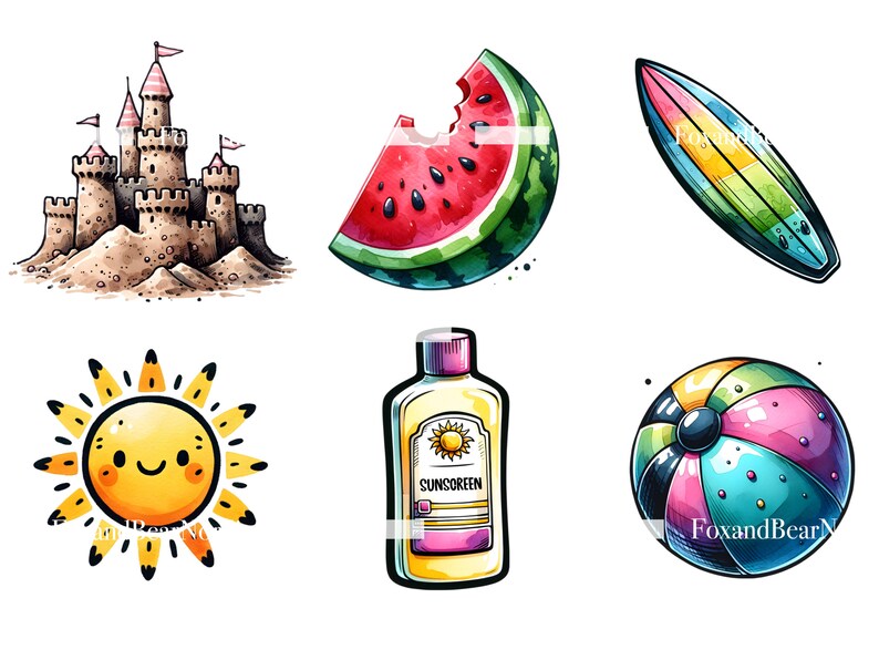 Summer Beach Clipart Watercolor Ice Cream Clipart Summer Clipart Ice ...