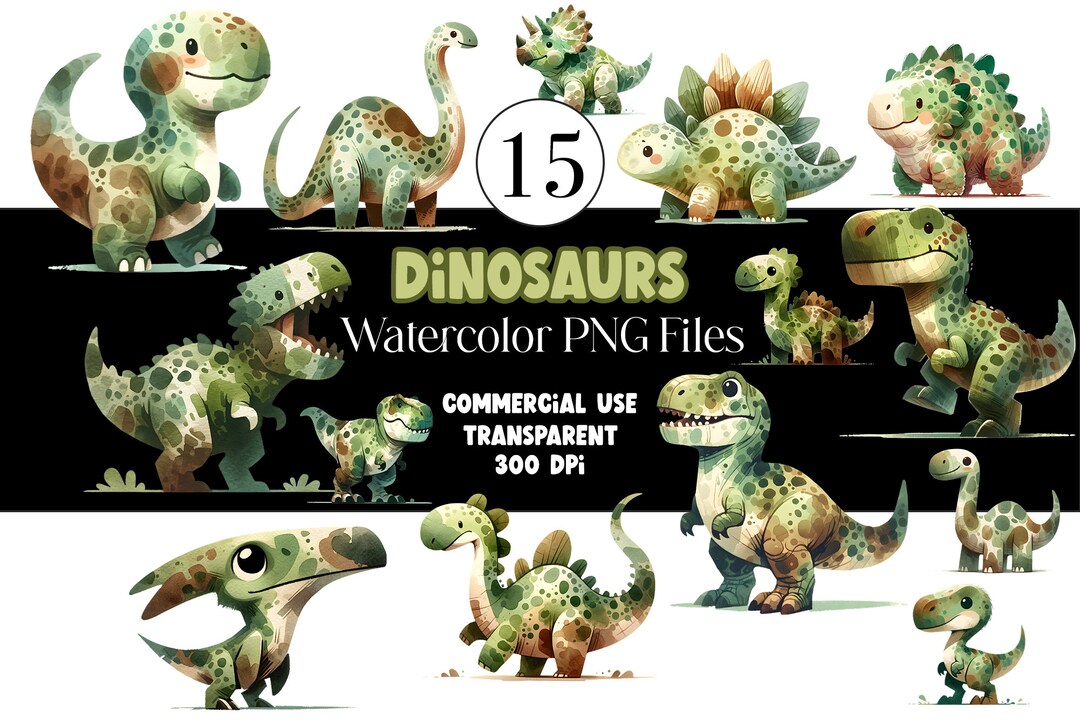 Watercolor Dinosaurs Clipart for Kids Cute Dinosaur Birthday PNG ...