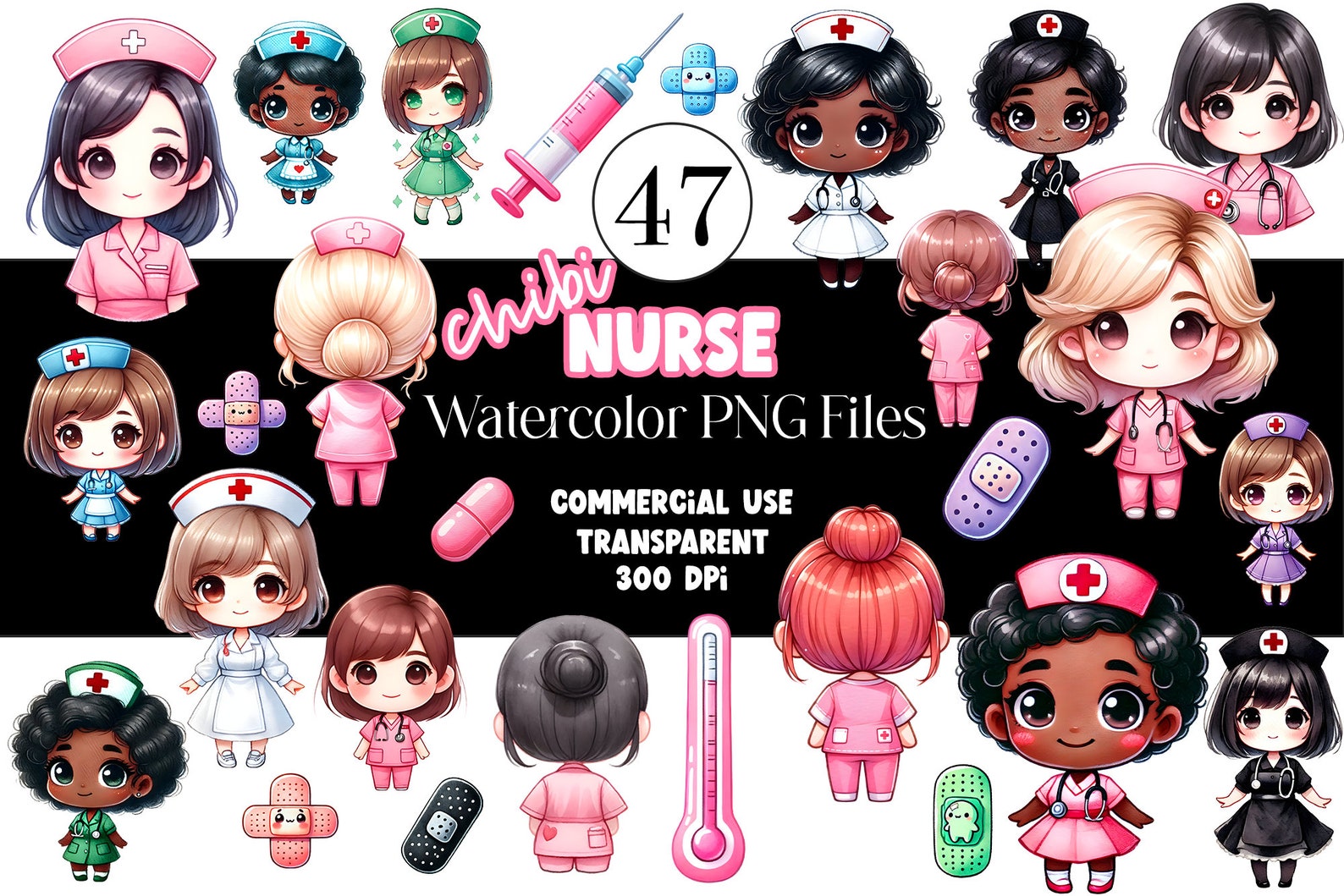 RN Nurse PNG Chibi Clipart Kawaii Chibi Doll Nurse Clipart Black Girl ...