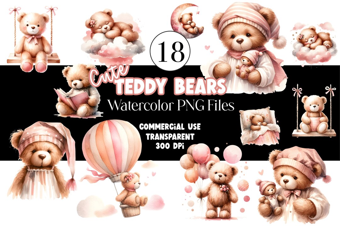 Watercolor Teddy Bear Clipart Cute Teddy Bear Clip Art Teddy Bear PNG ...