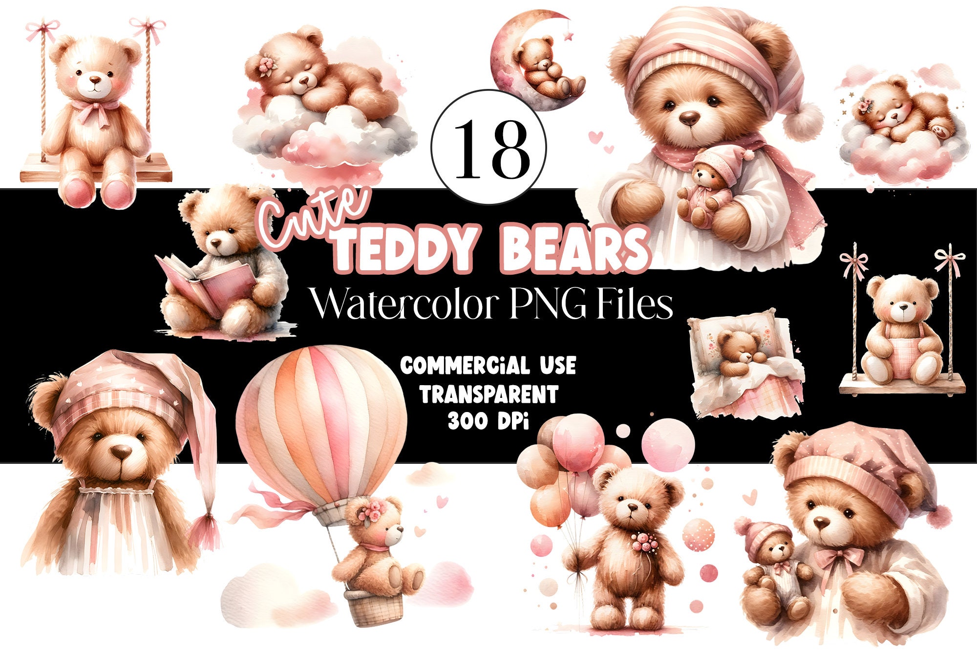 Watercolor Teddy Bear Clipart Cute Teddy Bear Clip Art Teddy - Etsy