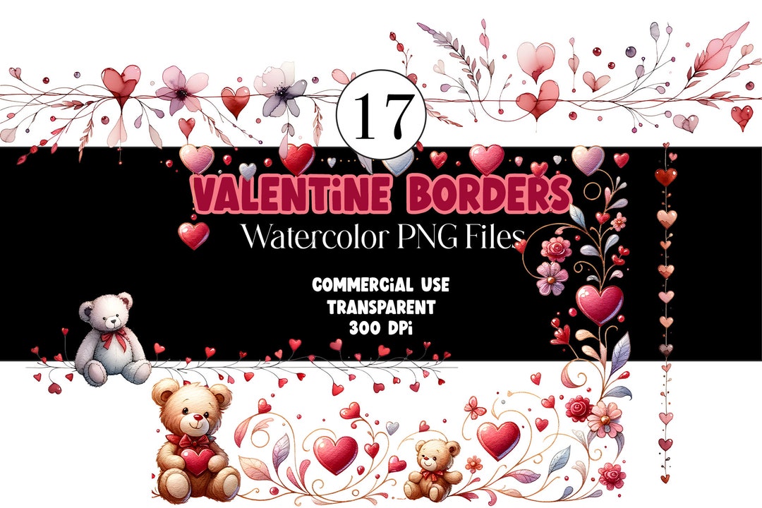 Valentine Border Watercolor Border Clipart Valentine Graphics ...