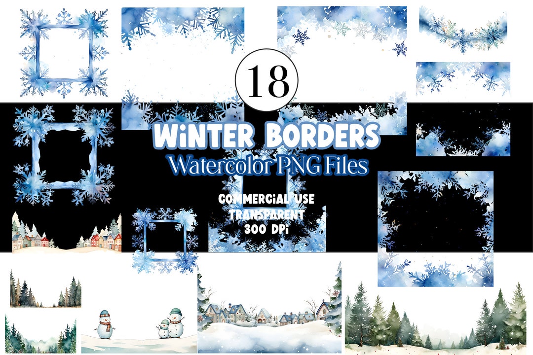 Snowflake Border Watercolor Clipart Winter PNG Commercial Use ...