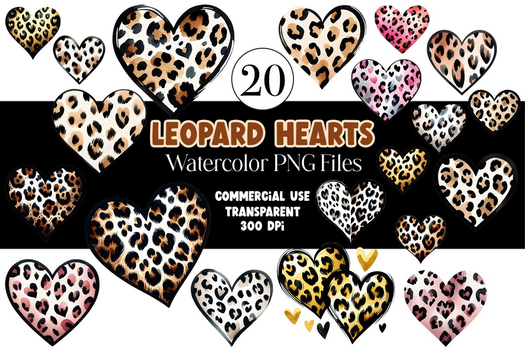 Watercolor Leopard Heart PNG Heart Clipart Cheetah Heart Valentines PNG ...