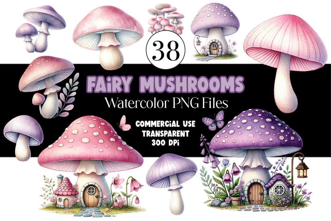 Watercolor Mushroom Clipart Fairy House Clipart Mushrooms PNG Pastel ...