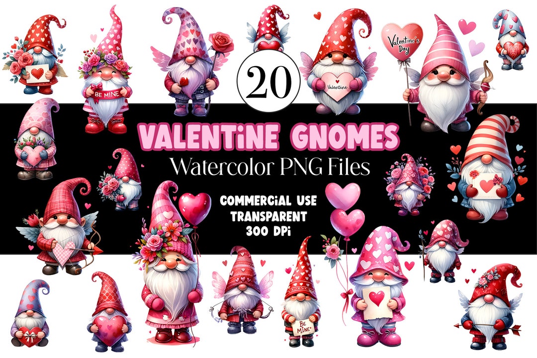 Valentine Gnome Clipart PNG Gnome Valentine PNG Valentines Watercolor ...