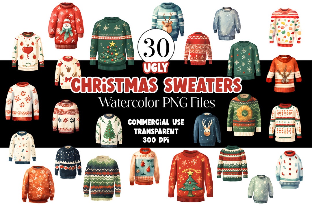 Ugly Christmas Sweater Invitation PNG Watercolor Clipart Christmas PNG ...