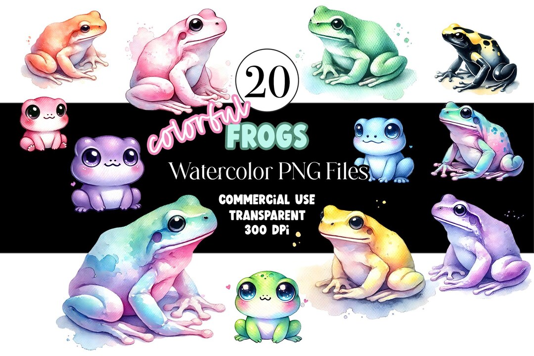 Watercolor Frog Clipart Animal Clipart PNG Kids Clipart Cute Frogs Toad ...