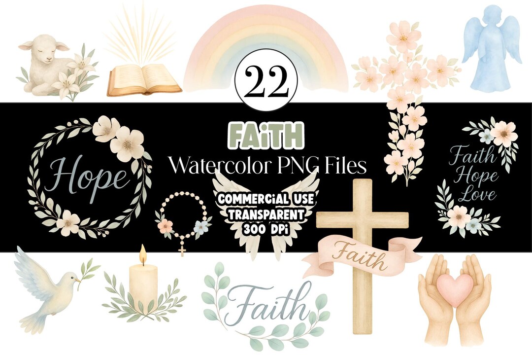 Watercolor Christian Clipart PNG Bundle Faith, Watercolor Nativity Dove ...