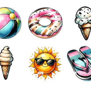 Summer Beach Clipart Watercolor Ice Cream Clipart Summer Clipart Ice ...