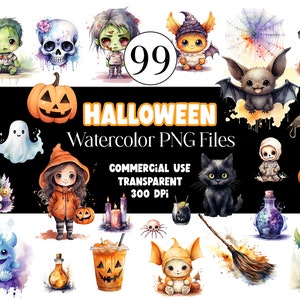 Watercolor Clipart Halloween PNG Commercial Use Spooky Season PNG ...