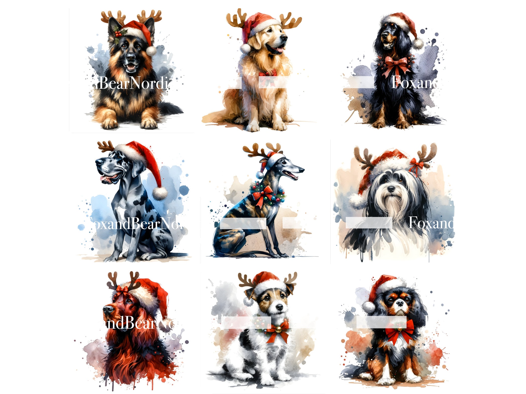 Watercolor Dog Clipart Bundle Christmas Clipart Watercolor Clipart ...
