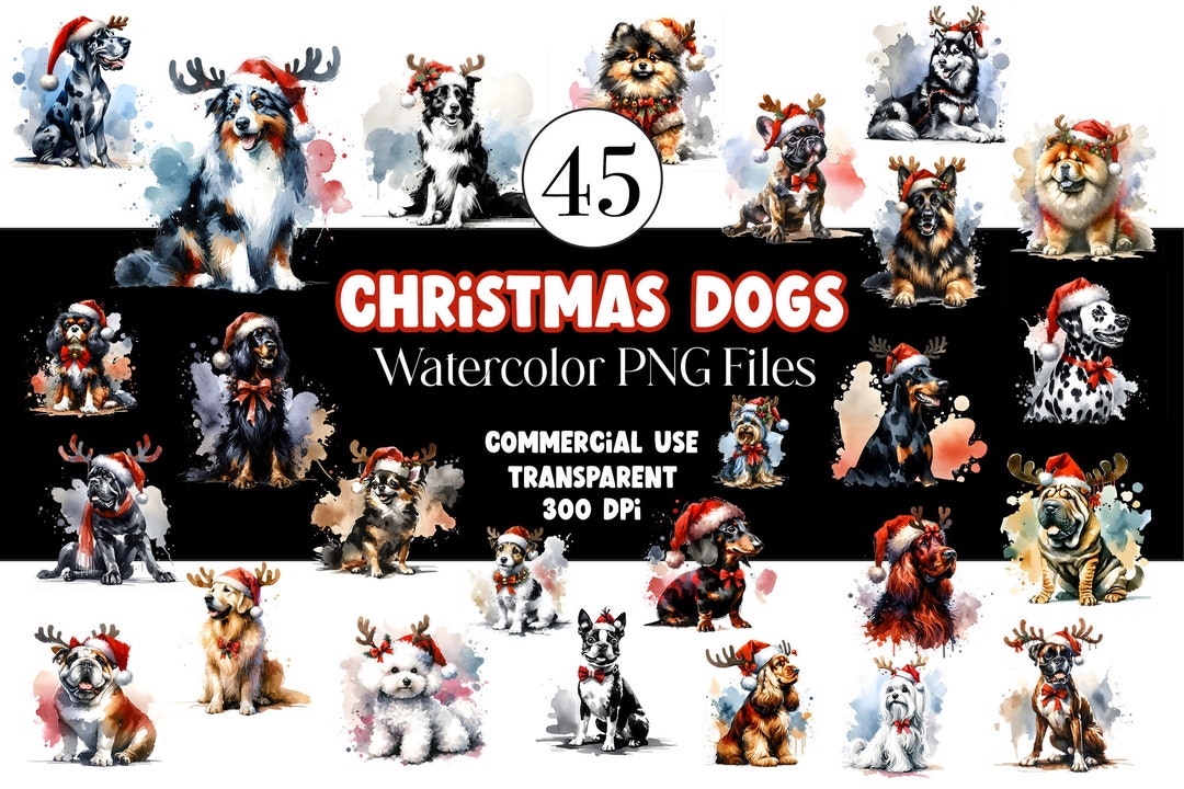 Watercolor Dog Clipart Bundle Christmas Clipart Watercolor Clipart ...
