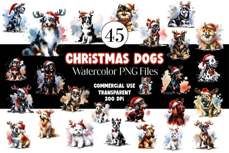 Watercolor Dog Clipart Bundle Christmas Clipart Watercolor Clipart ...