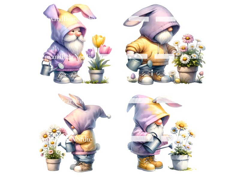 Watercolor Easter Gnomes Clipart PNG Gnome Clip Art Pastel Easter PNG ...
