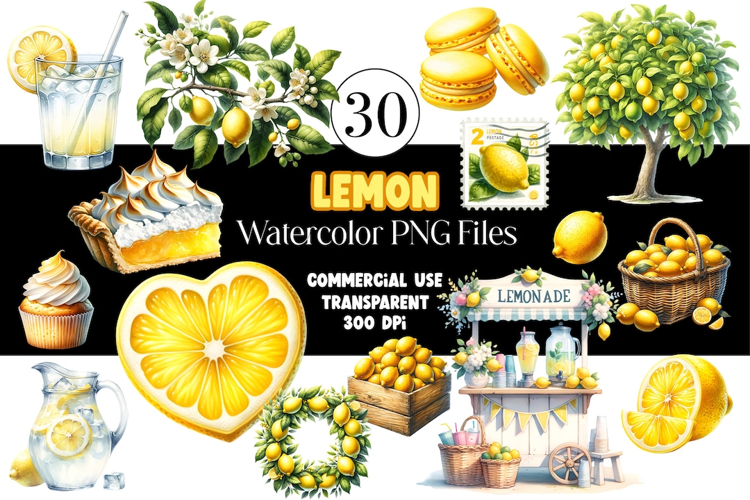 Watercolor Lemon Clipart Lemon PNG Summer Clipart Lemon Tree Wreath ...