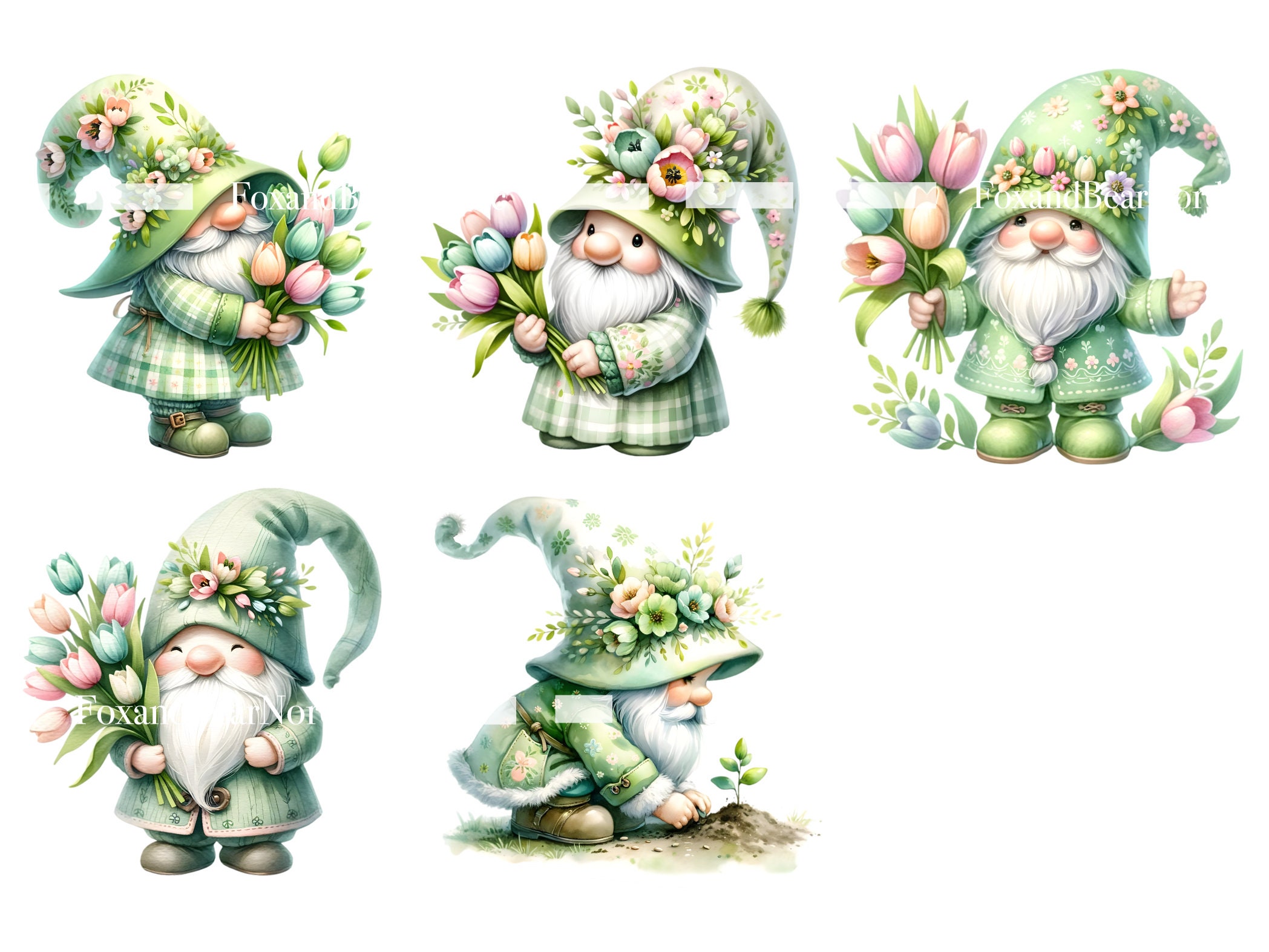 Watercolor Spring Gnome Clipart Pastel Gnome PNG Garden Gnome Clip Art ...