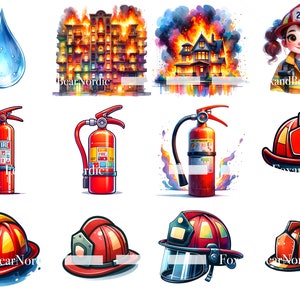 Watercolor Firetruck Clipart Firefighter PNG Fire Department PNG ...