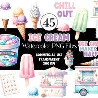 Ice Cream Shop Clipart, Watercolor Summer Clip Art, Icecream Cones ...