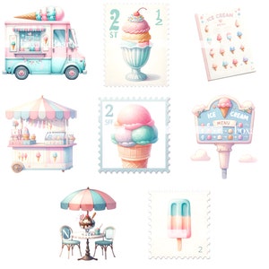 Watercolor Ice Cream Clipart Summer Clipart Truck Ice Cream Scoop Ice ...